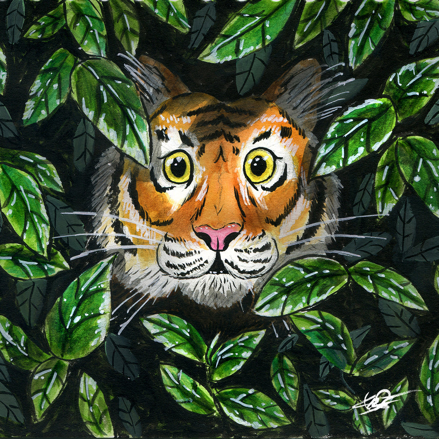 Tiger in the bushes - 5x5 print – heyitsmeu